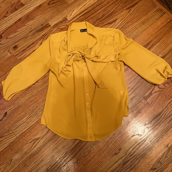 Tops | Mustard Yellow Small Blouse Cute With Bow | Poshmark